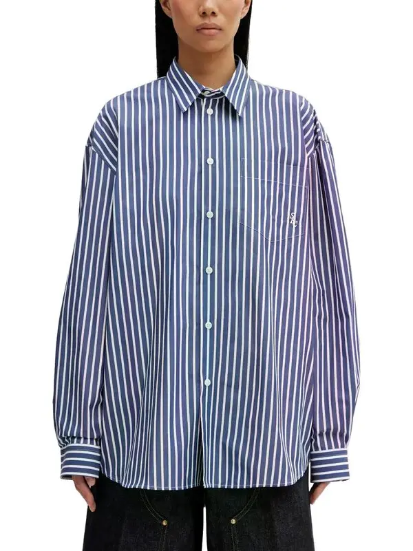 SPORTY & RICH Striped Chest-pocket Shirt - Blue