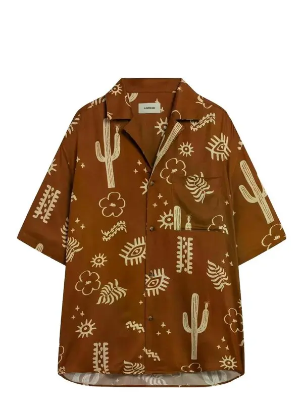A PAPER KID Cactus Pattern Shirt - Brown