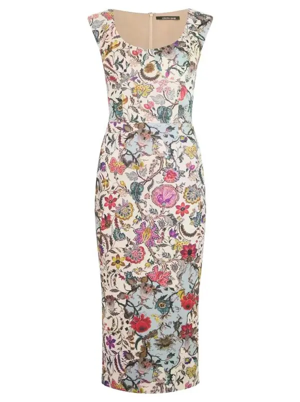 Roberto Cavalli Floral Print Midi Dress - Neutrals