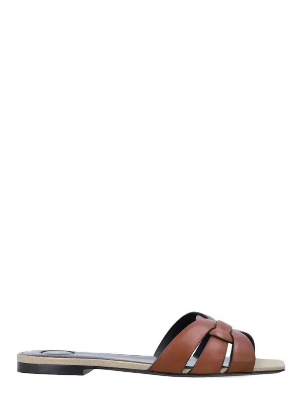 Saint Laurent Tribute Woven Leather Sandals - Brown