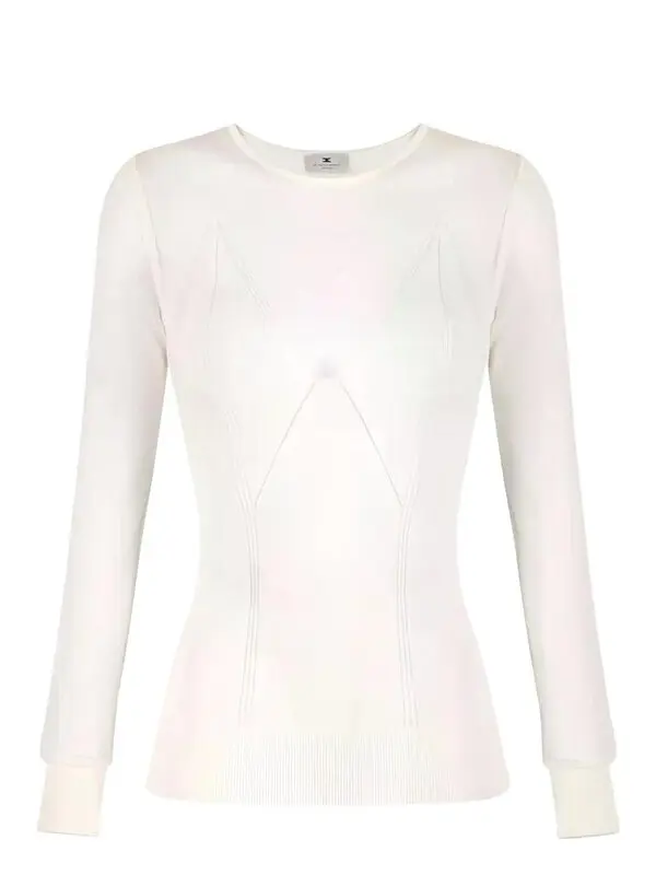 Elisabetta Franchi Crew Neck Long Sleeve Sweater With Openwork Stitching - Neutrals