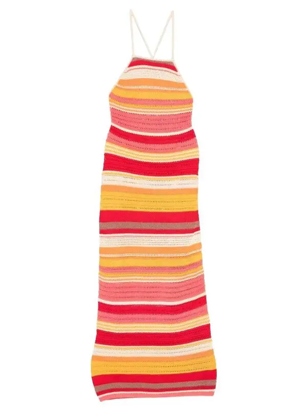 LANEUS Sleeveless Striped Midi Dress - Pink