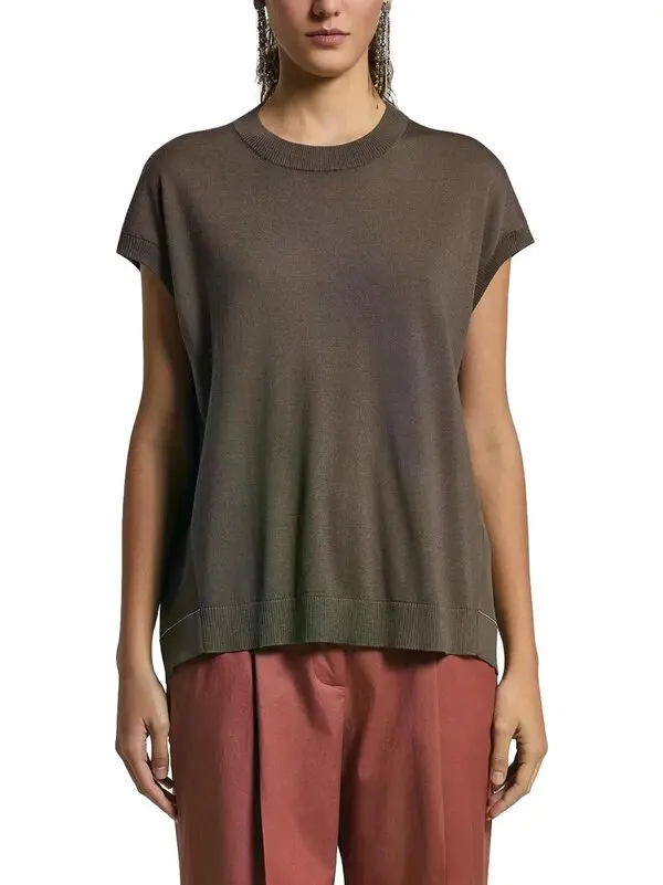 Peserico Paneled Short Sleeve Top - Brown