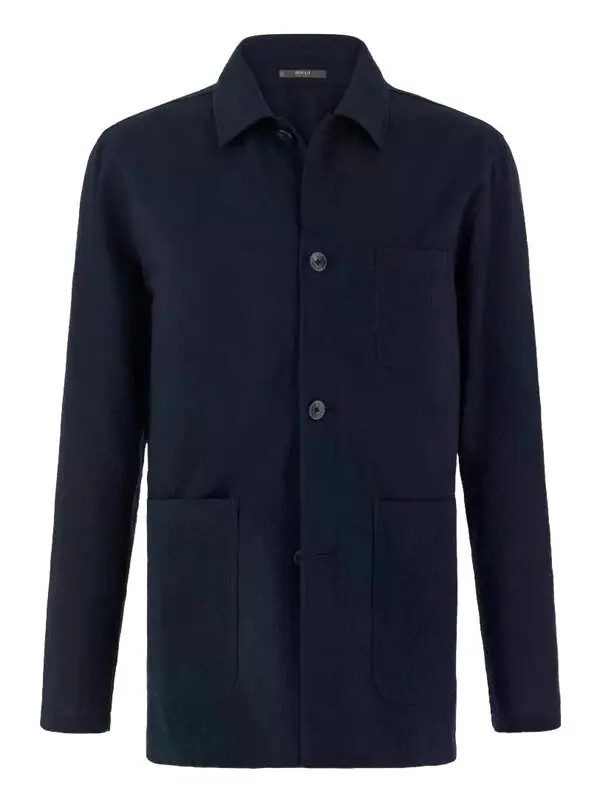 Boggi Milano Patch Pockets Wool Shirt Jacket - Blue
