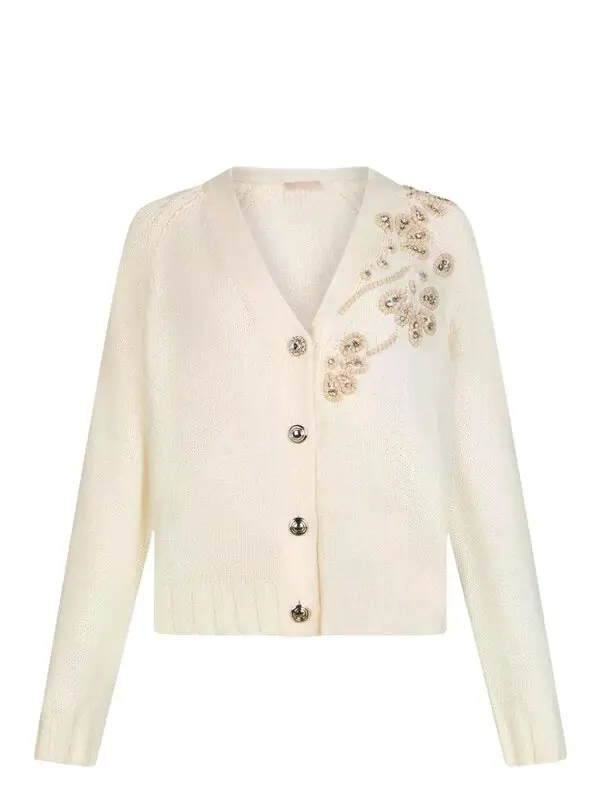 Liu Jo Bejeweled V-neck Cardigan - Neutrals