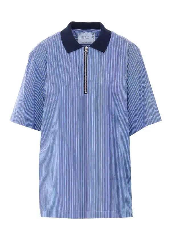 Sacai Striped Zip Polo Shirt - Blue