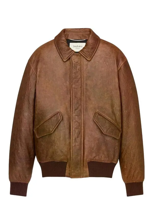 Saint Laurent Leather Bomber Jacket - Brown