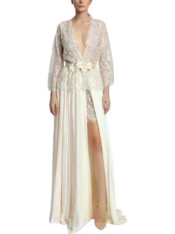 MIAU BY CLARA ROTESCU Lace-detail Maxi Dress - Neutrals