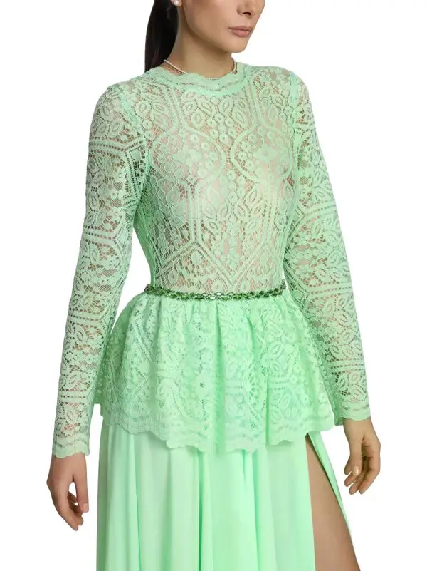 MIAU BY CLARA ROTESCU Lace-detail Peplum Maxi Dress - Green