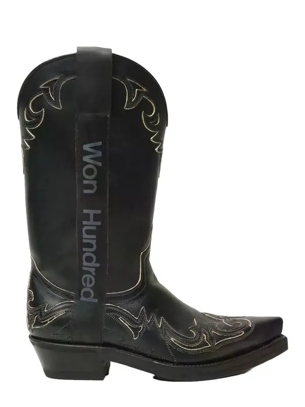 WON HUNDRED Pointy-toe Embroidered Boots - Black