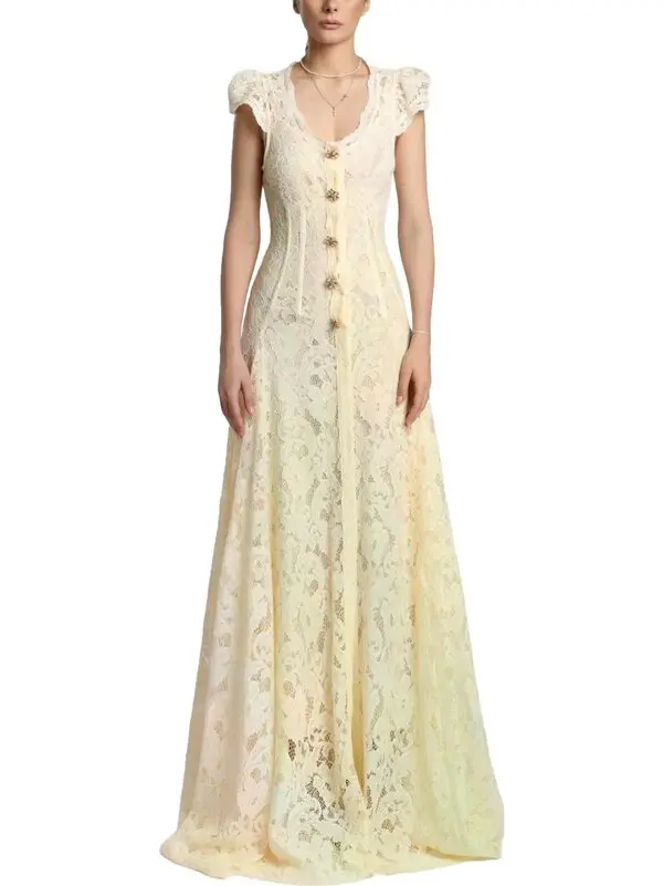 MIAU BY CLARA ROTESCU Nymphea Button-embellished Maxi Dress - Neutrals