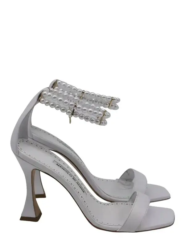 Manolo Blahnik Faux-pearl-strap Leather Sandals - White