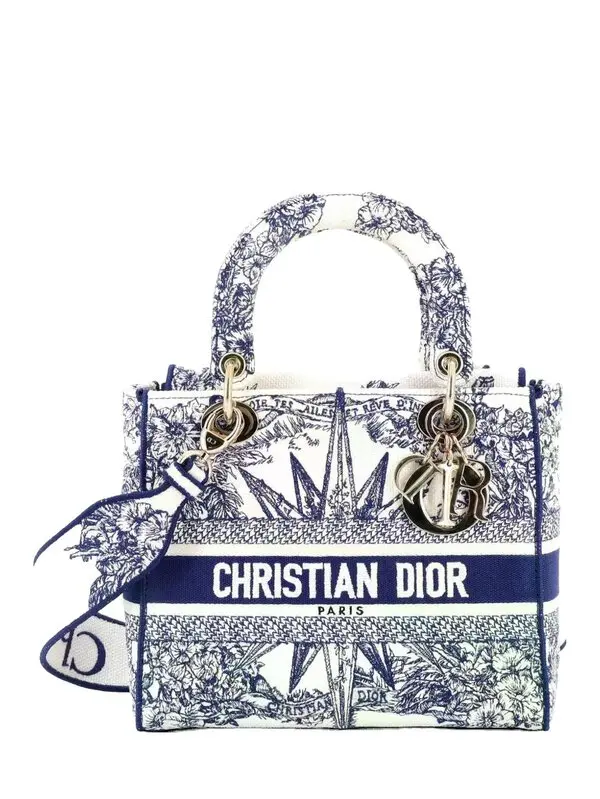 Dior Lady D-lite Bag Embroidered Canvas Medium Satchel - Blue