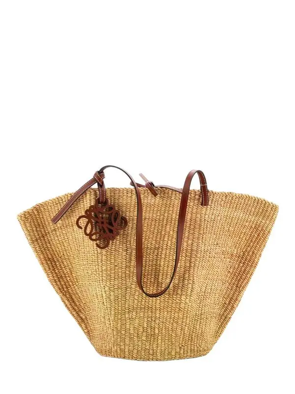 Loewe Shell Raffia Basket Bag - Brown