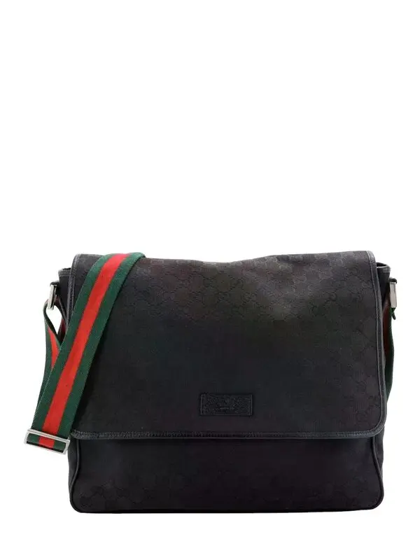 Gucci Web Strap Flap Messenger Gg Canvas Medium - Black