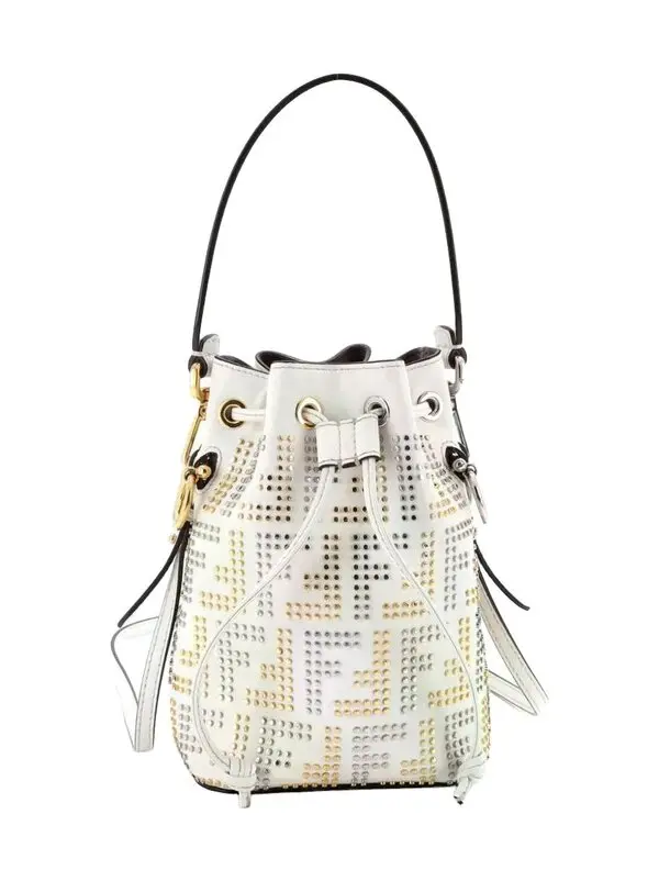 Fendi Mon Tresor Zucca Studded Mini Bucket Bag - White