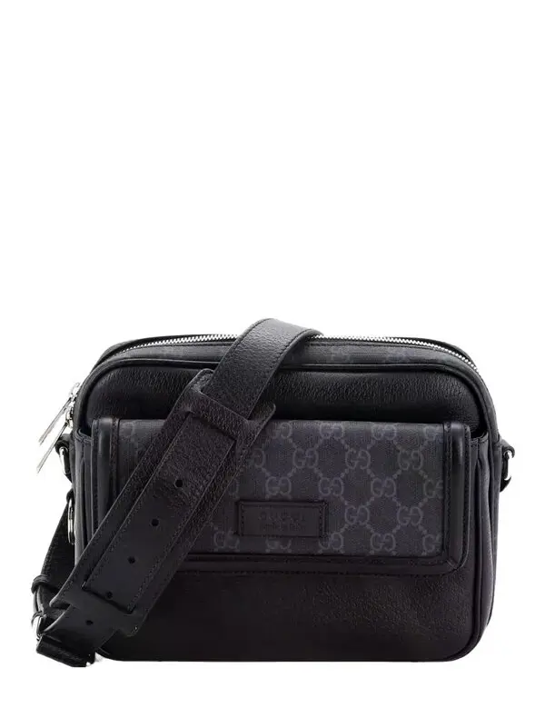 Gucci Front Pocket Messenger With Gg Coated Canvas - Black