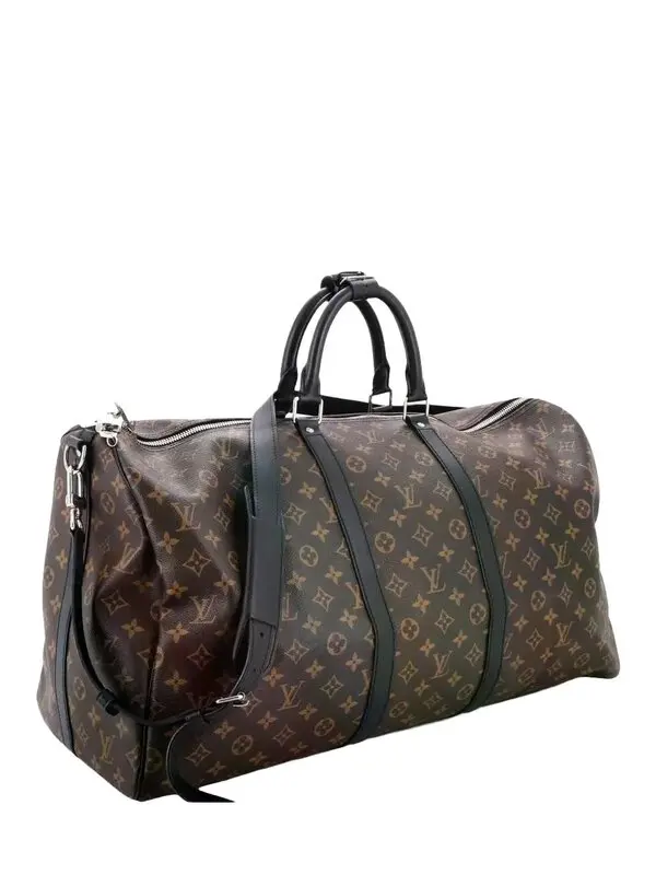 LOUIS VUITTON Keepall Bandouliere 50 Travel Bag Macassar Monogram Canvas - Black