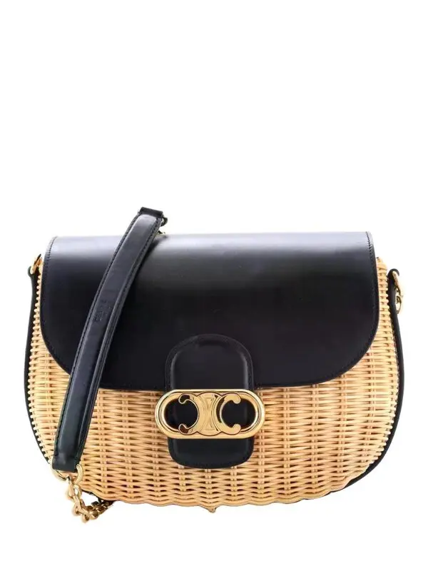 Celine Chaine Maillon Triomphe Wicker Crossbody Bag - Black