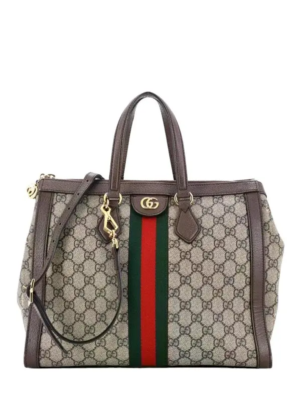 Gucci Ophidia Top Handle Medium Tote Bag Gg Coated Canvas - Brown