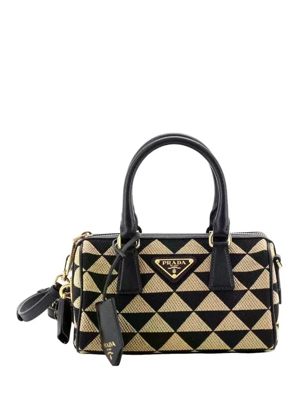 Prada Symbole Lux Convertible Boston Bag Jacquard Small Handbag - Brown