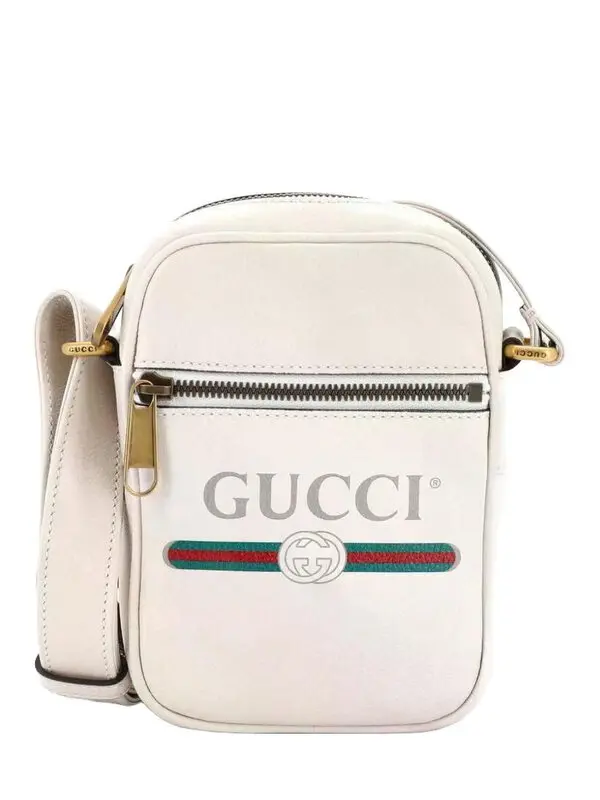 Gucci Logo Zip Messenger Bag Printed Leather Mini Crossbody Bag - Neutrals