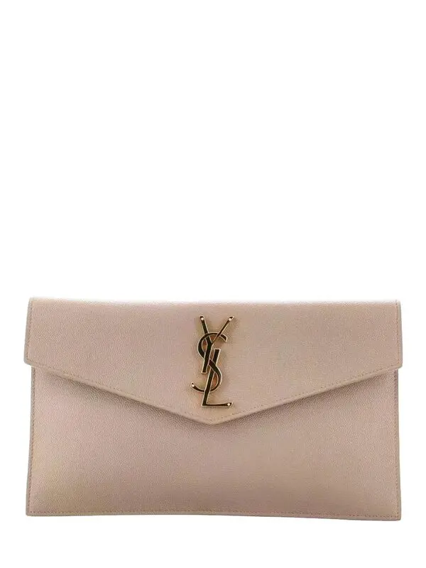 Saint Laurent Uptown Pouch Leather Clutch Bag - Neutrals