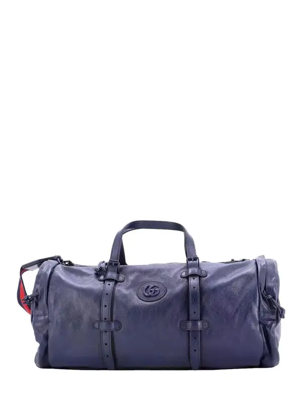 Gucci Gg Leather Duffle Travel Bag - Blue