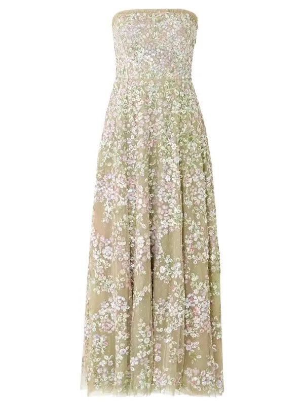 NEEDLE & THREAD Dream Garland Strapless Maxi Dress - Green
