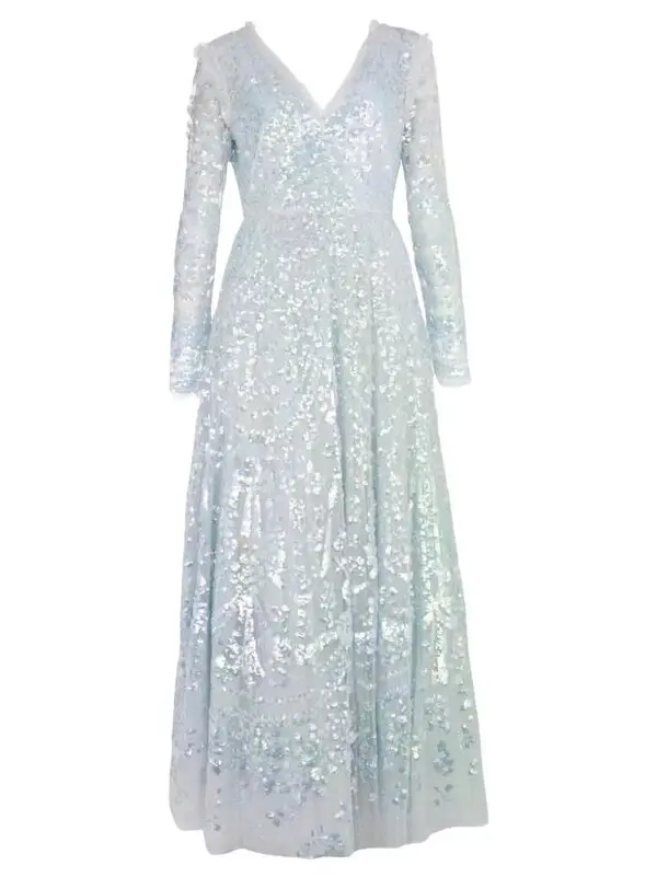 NEEDLE & THREAD Sequin-embellished V-neck Gown - Blue