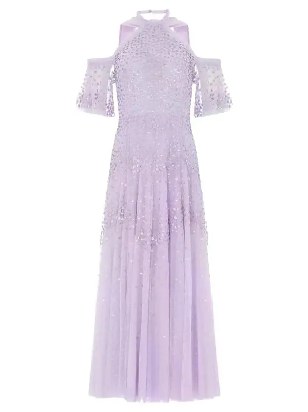 NEEDLE & THREAD Scallop Halterneck Maxi Gown - Purple