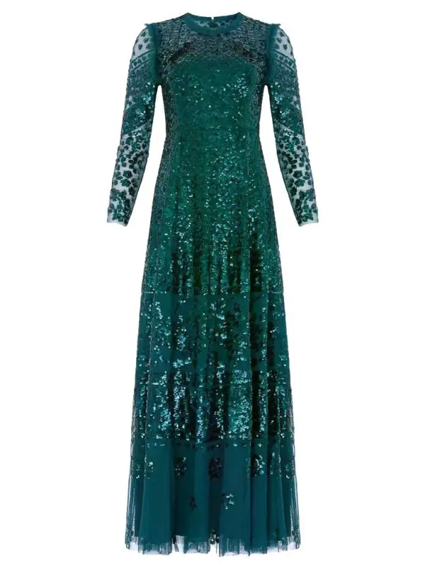 NEEDLE & THREAD Aurora Sequin-embellished Maxi Gown - Green