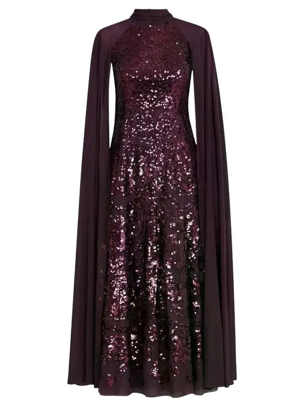 NEEDLE & THREAD Sequin-embellished Cape-sleeve Gown - Purple