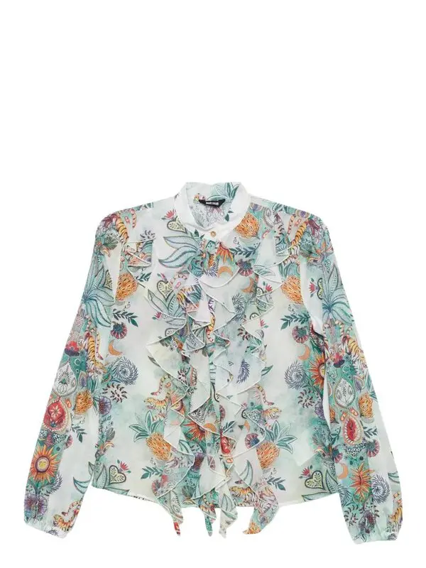 Just Cavalli Printed Ruffled Blouse - White