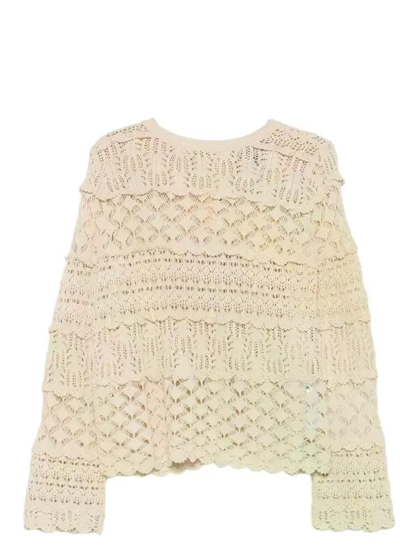 SEMICOUTURE Tiered Crochet Knit Cardigan - Neutrals