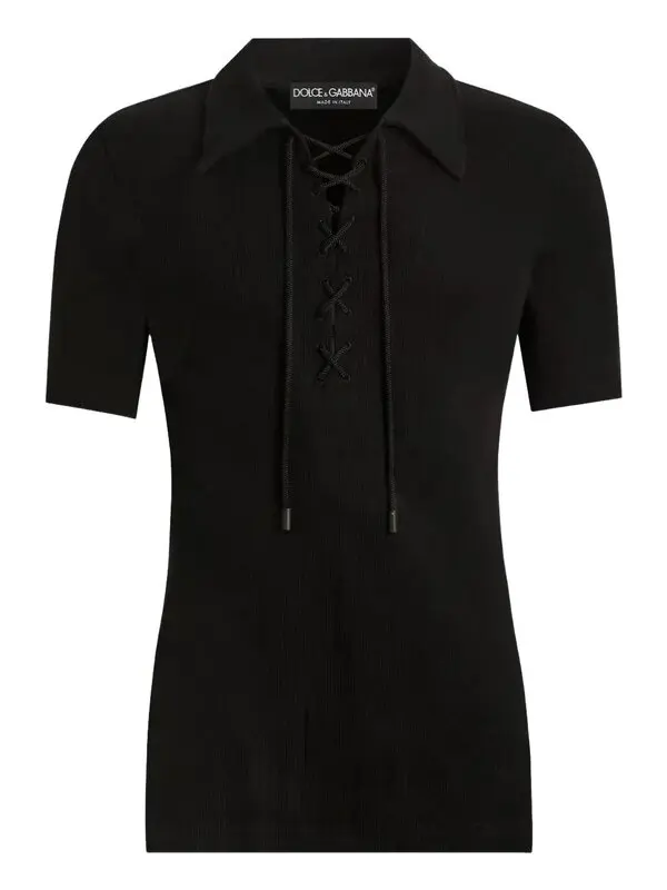 Dolce & Gabbana Corded Lace-up Polo Shirt - Black
