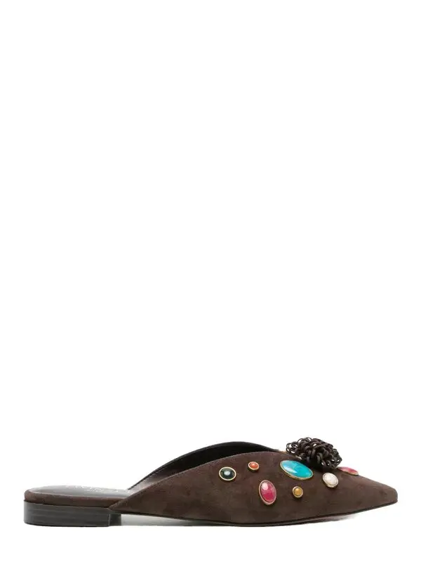 TWINSET Embellished Flat Mules - Brown