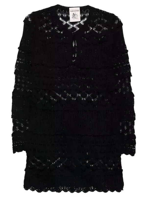 SEMICOUTURE Knitted Ruffled Dress - Black