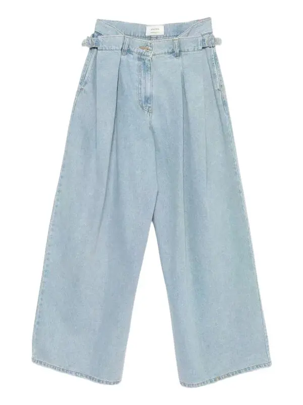 SYSTEM Pleated Wide Leg Jeans - Blue