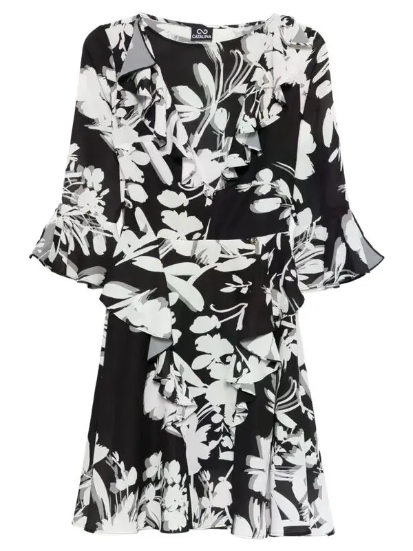 CATALINA D'ANGLADE Floral Ruffled Dress - Black