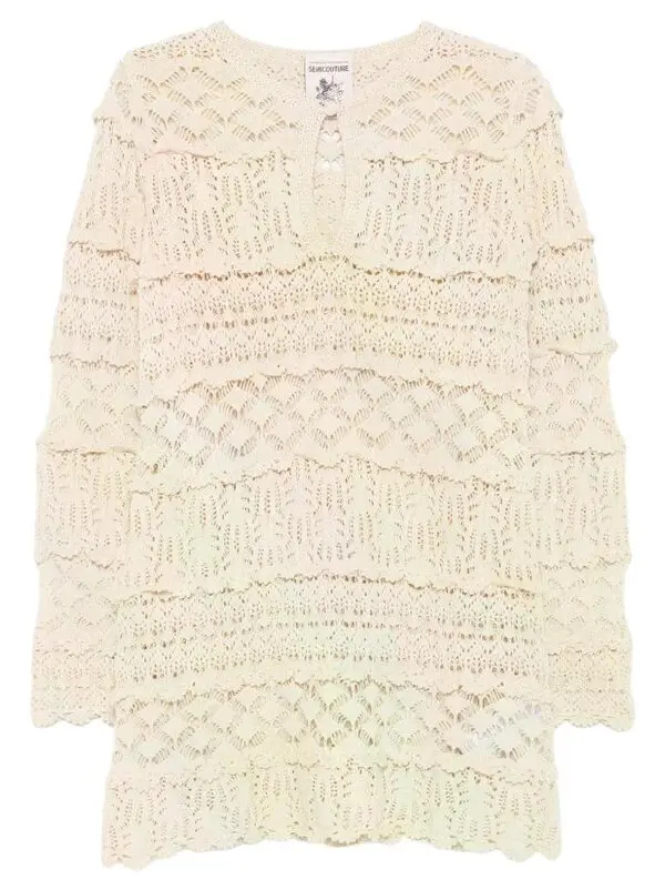 SEMICOUTURE Ruffled Openwork Mini Dress - Neutrals