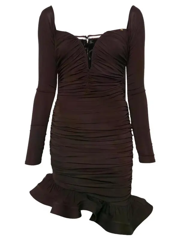 Elisabetta Franchi Long-sleeved Ruffled Mini Dress - Brown