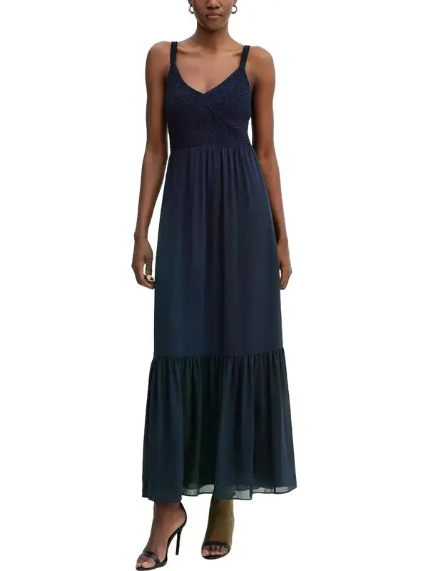 Michael Kors Smocked Ruffled Maxi Dress - Blue