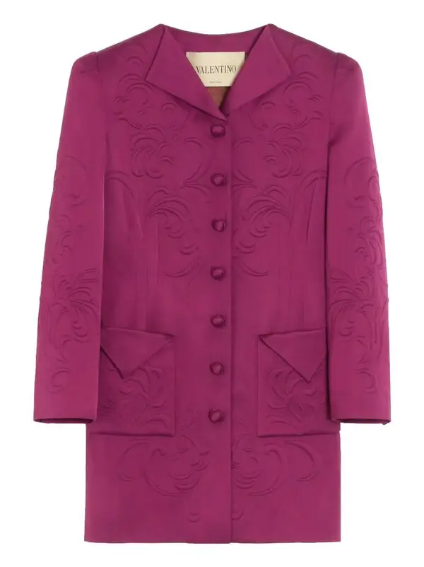 Valentino Garavani Embroidered Satin Cady Caban Coat - Fuchsia