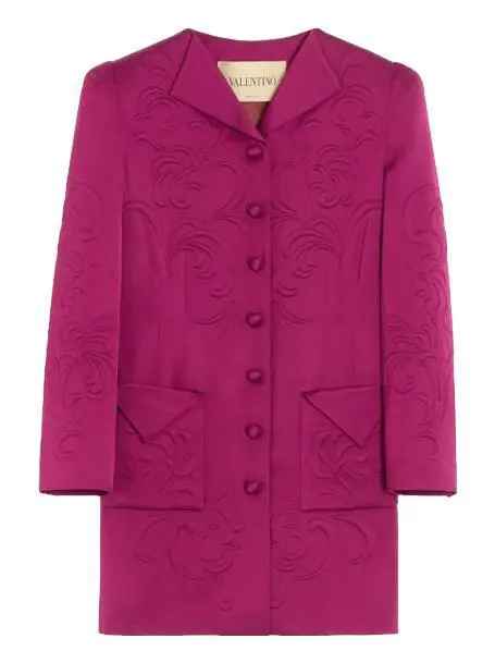 Valentino Garavani Embroidered Satin Cady Caban Coat - Purple Magenta