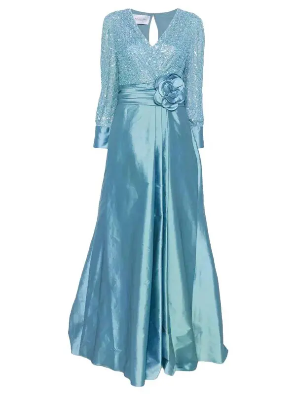 Rosa Clara Sequin Flower-appliqué Gown - Blue