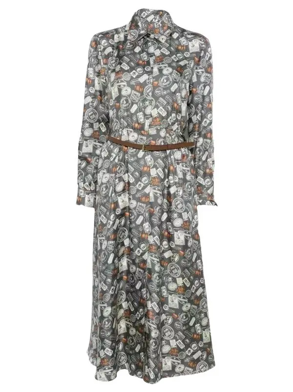 Max Mara Printed Collared Midi Dress - Grey