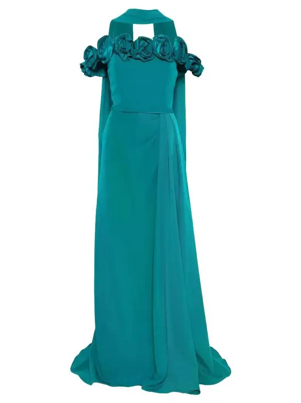 MARFIL BARCELONA Floral-appliqué Maxi Dress - Green