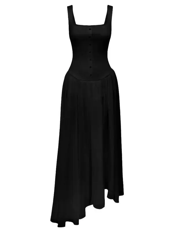 POST MERIDIEM Buttoned Asymmetrical Dress - Black