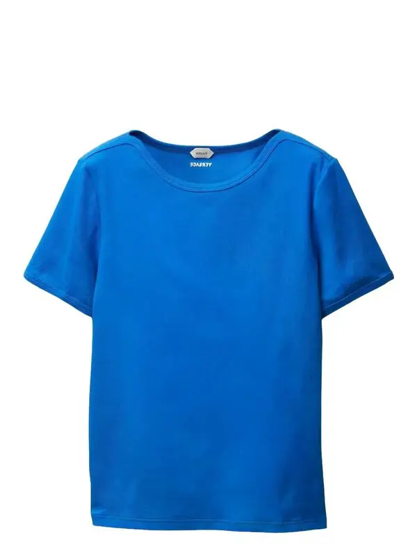 Versace Embroidered Ribbed Cotton-jersey T-shirt - Blue